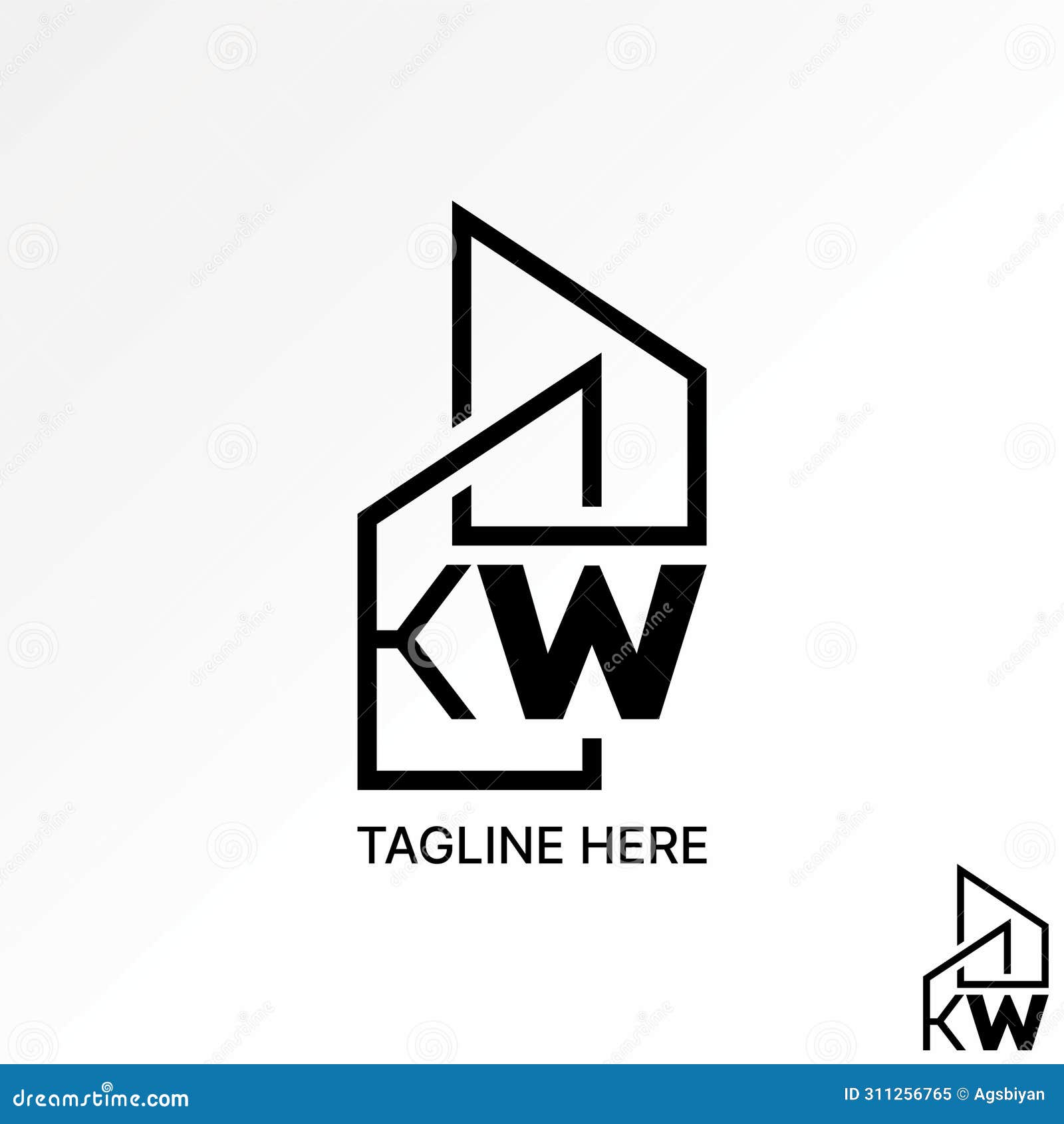 Initial Letter KW Font Line Home Building Related Typography ...