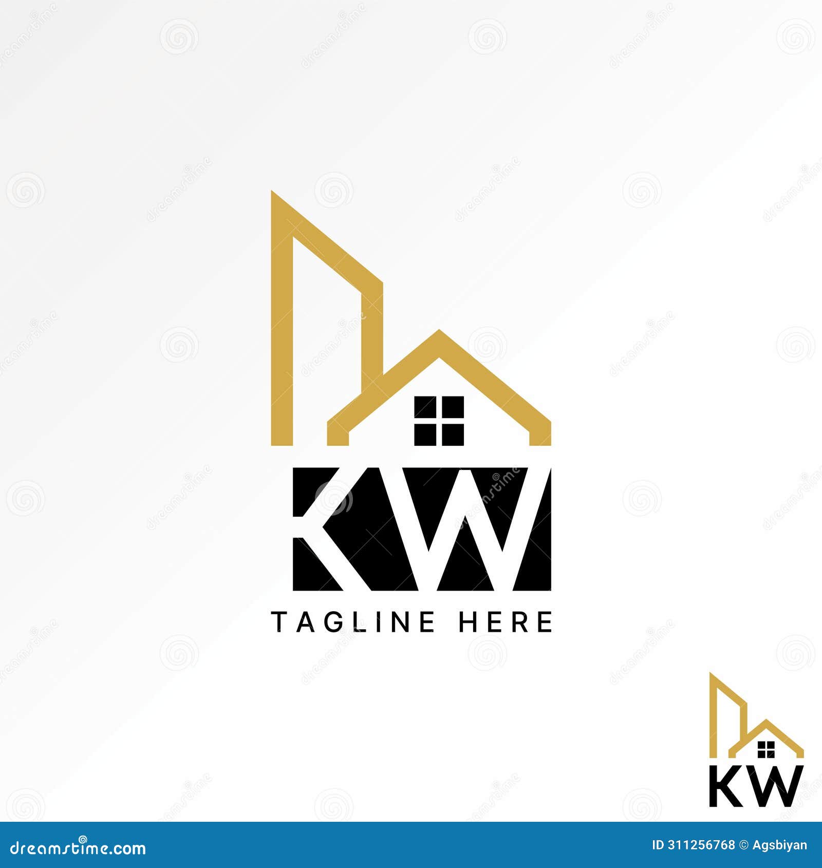 Sign Icon Letter Initial KW Font Line Home Building Related Typography ...