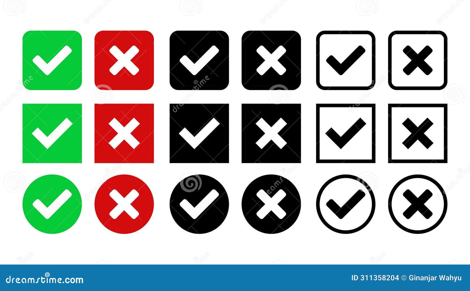 Vector Icon Set of Check Mark and X Mark Stock Illustration ...