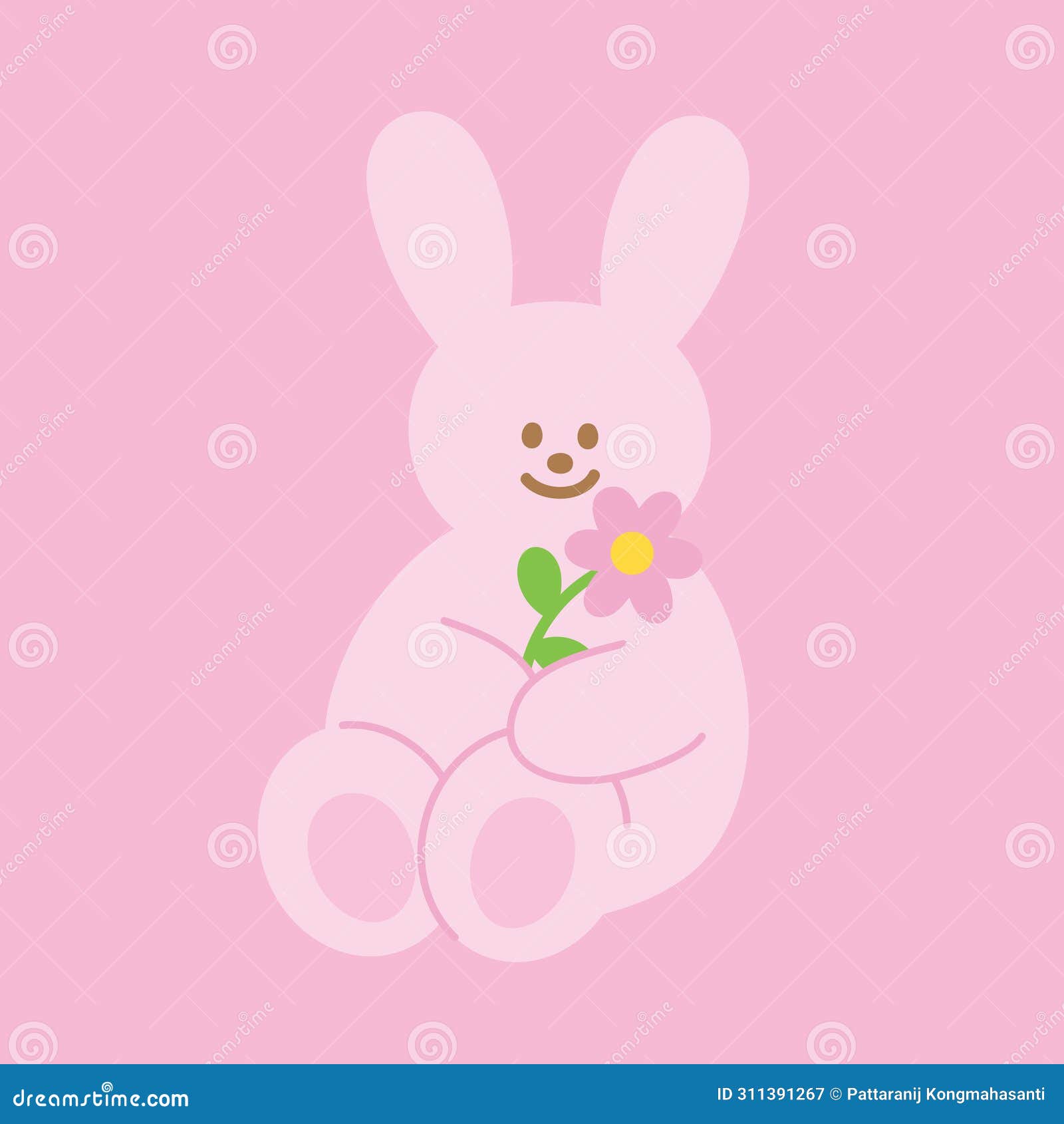 Pink Bunny Rabbit with Flower for Brand Logo, Cute Sticker, Cartoon ...