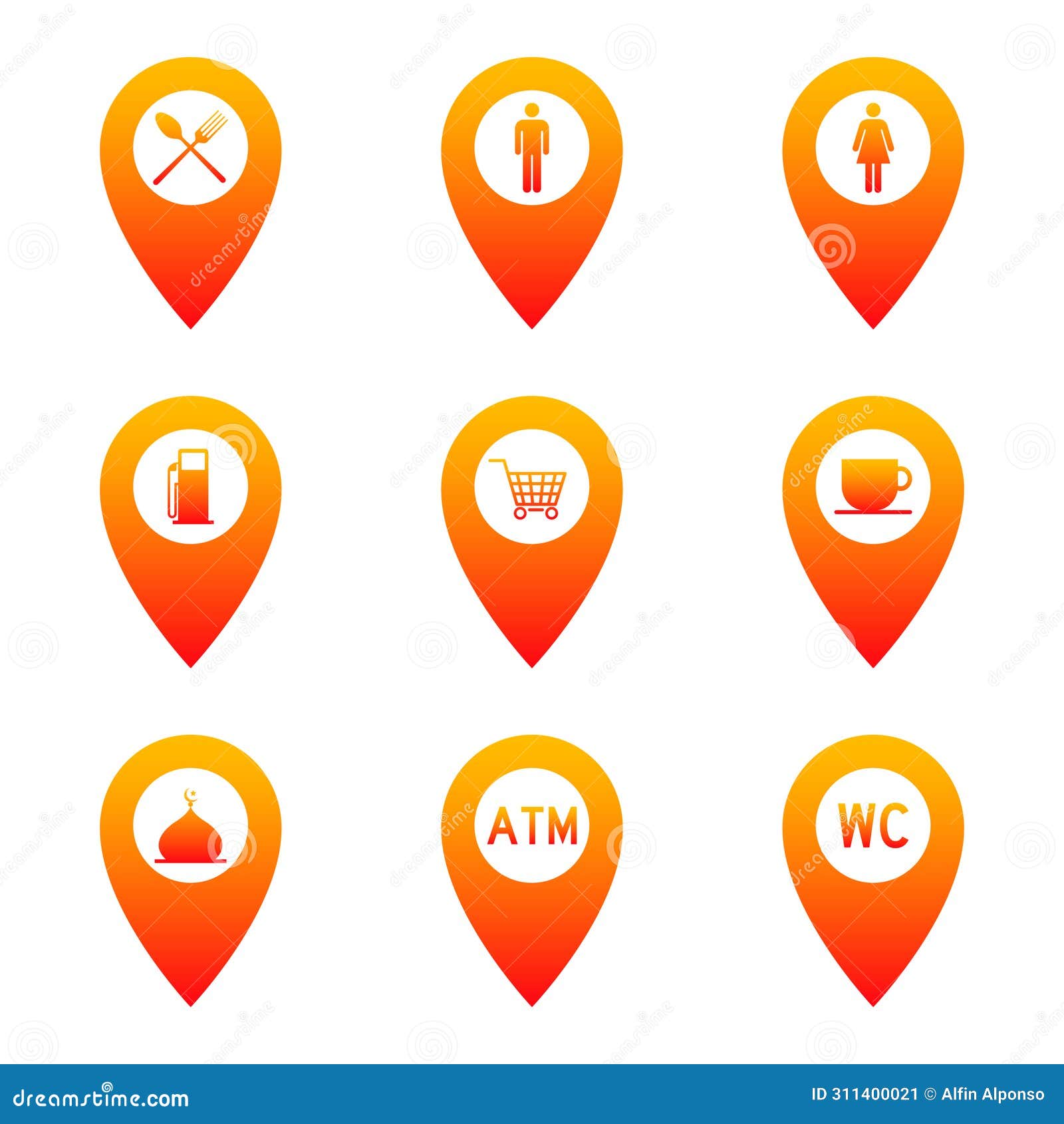 Vector Location Pin with Orange Gradient Set Stock Vector ...