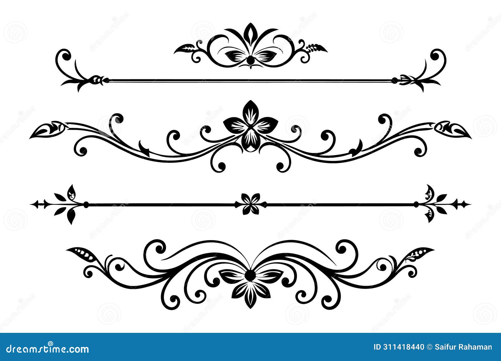 Decorative Divider Elements Set in Black Color Vector Stock ...