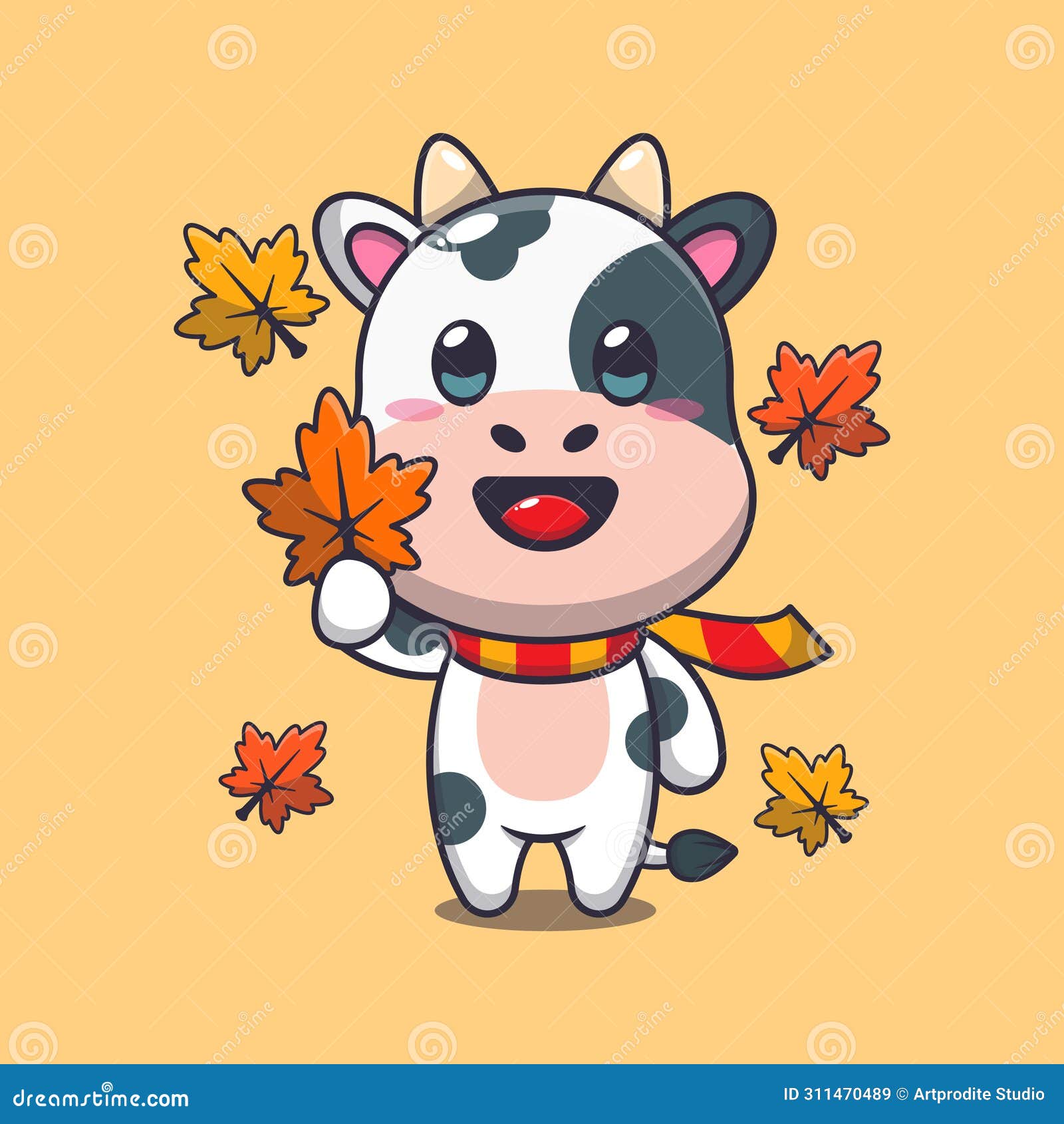 Cute Cow Holding Autumn Leaf. Stock Vector - Illustration of kids ...