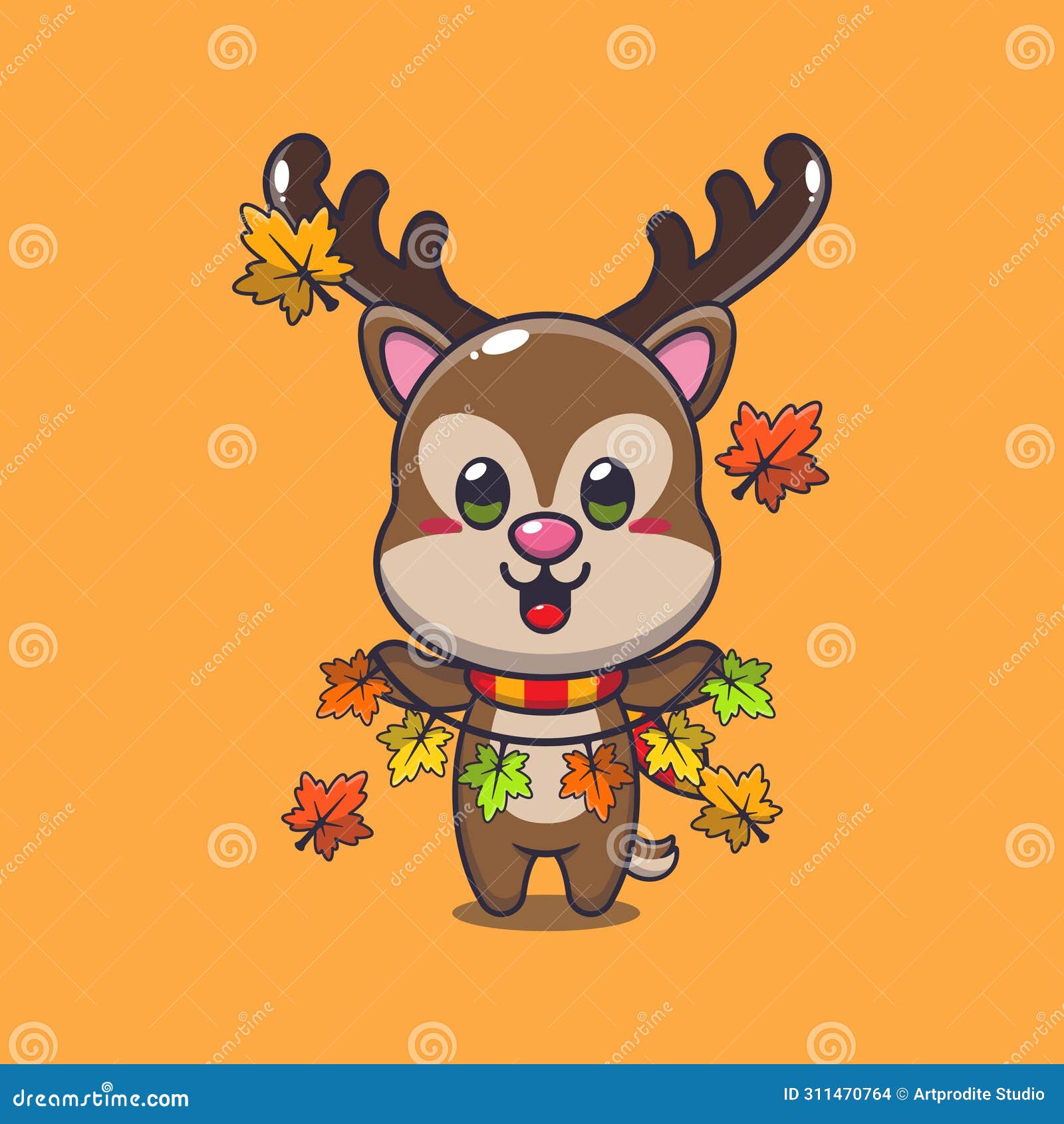 Cute Deer with Autumn Leaf Decoration. Stock Vector - Illustration of ...