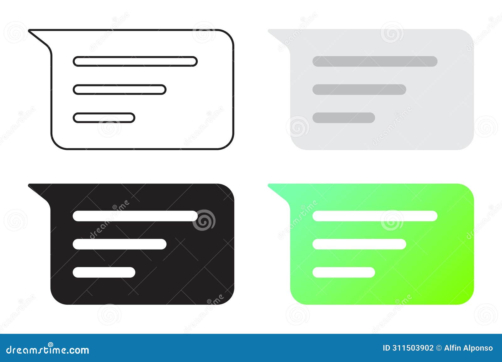 Message Bubble Icons in Outline, Flat and Gradient Stock Vector ...