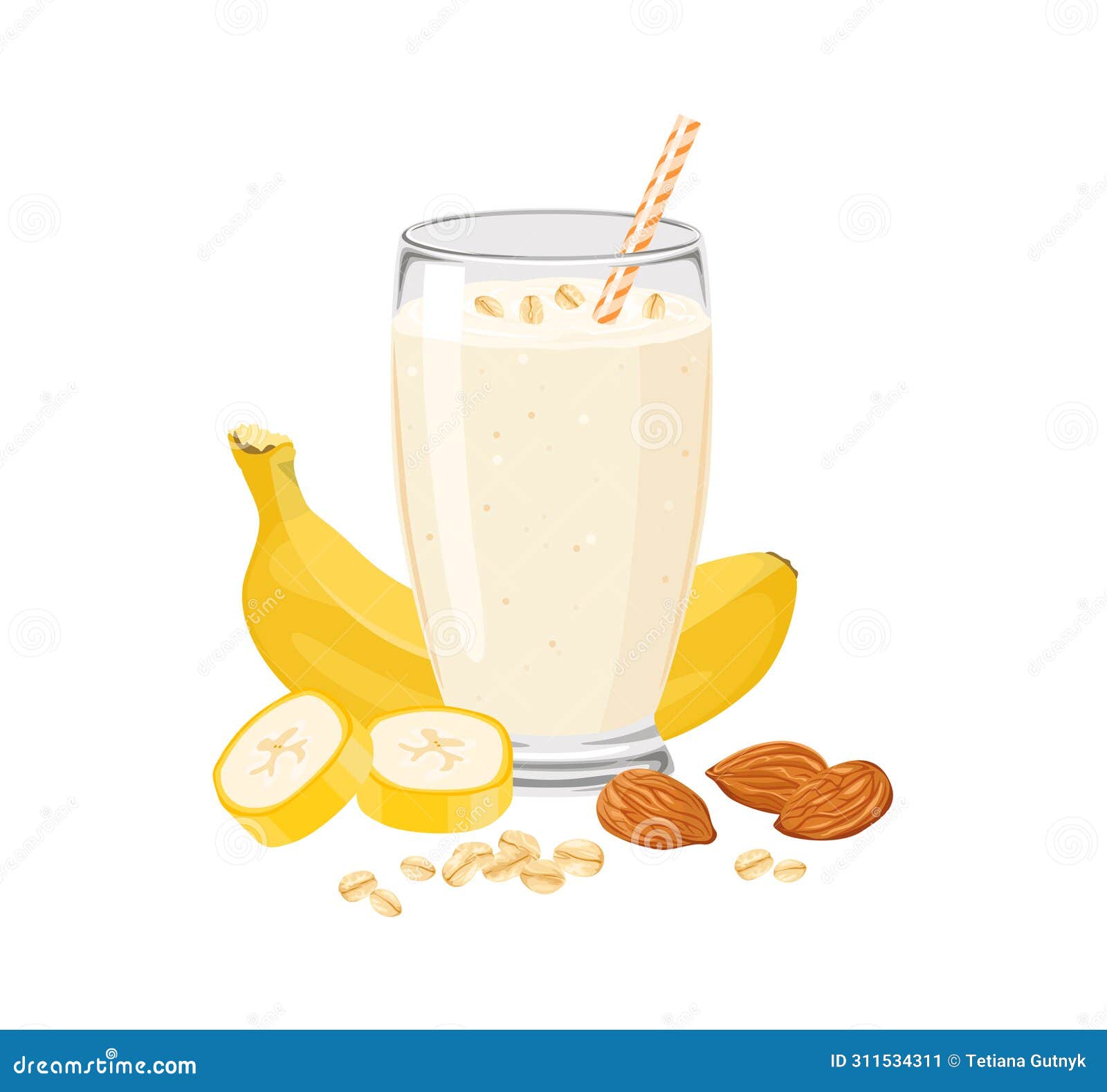 Banana Smoothie with Oat and Almonds. Milkshake Vector Illustration ...