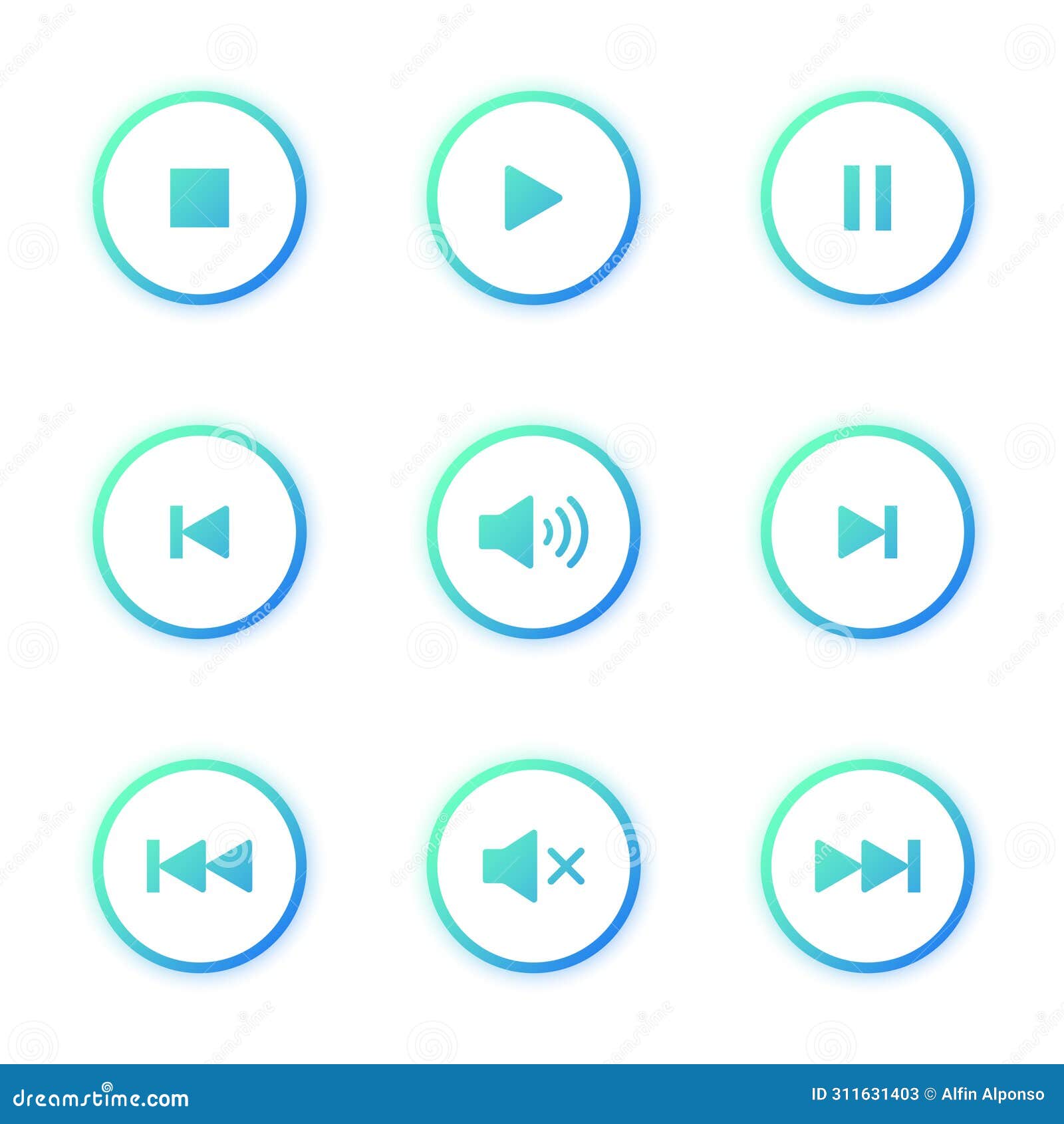 Audio Player Control Button Gradient Set Stock Vector - Illustration of ...