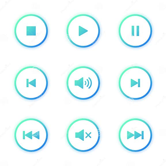 Audio Player Control Button Gradient Set Stock Vector - Illustration of ...