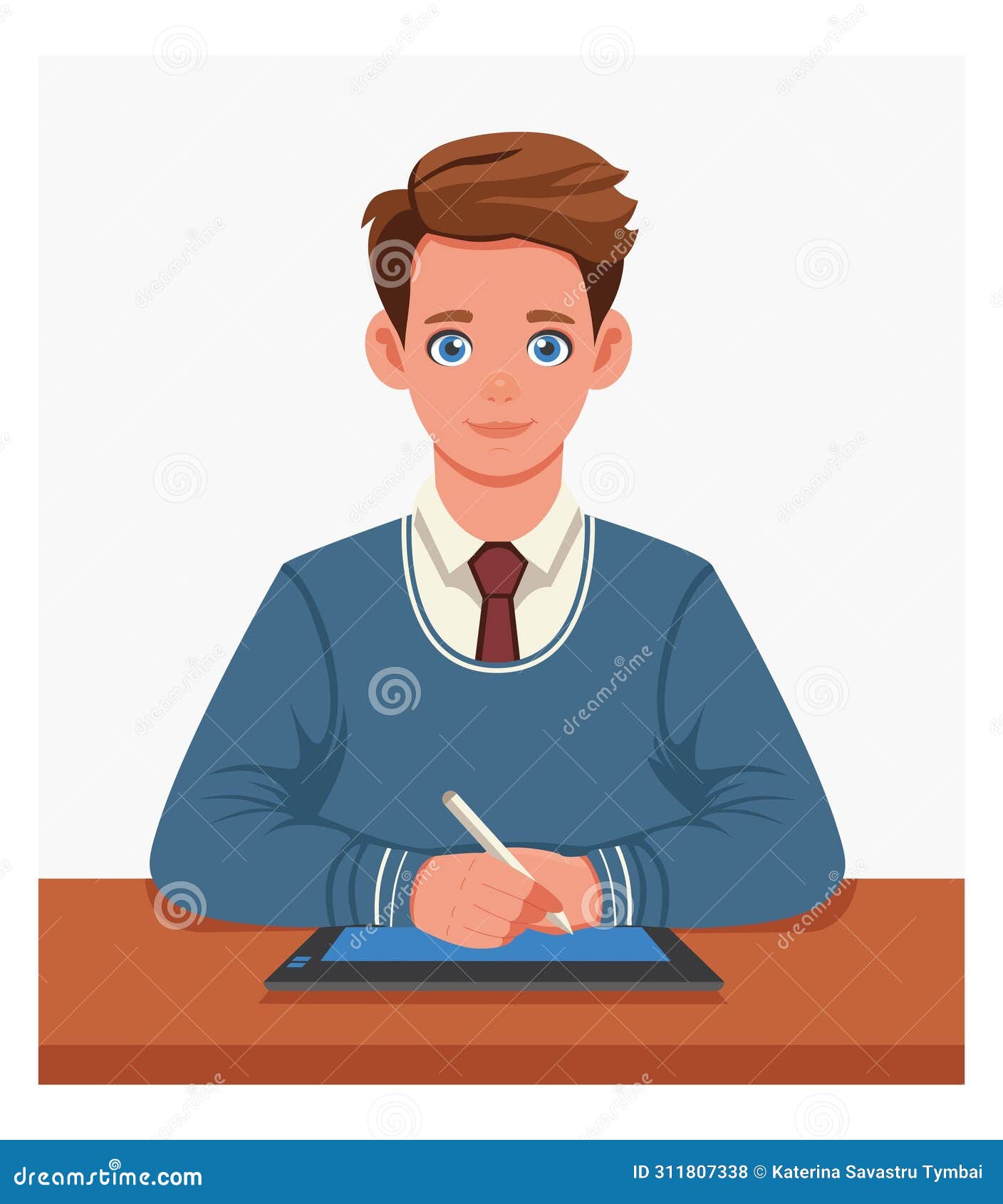 A Student Sits at a Desk Studying To Be a Graphic Designer Using a ...