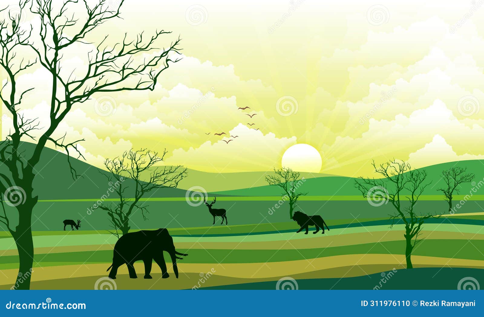 Cartoon African Savannah Card Poster Landscape Background Tourism and ...