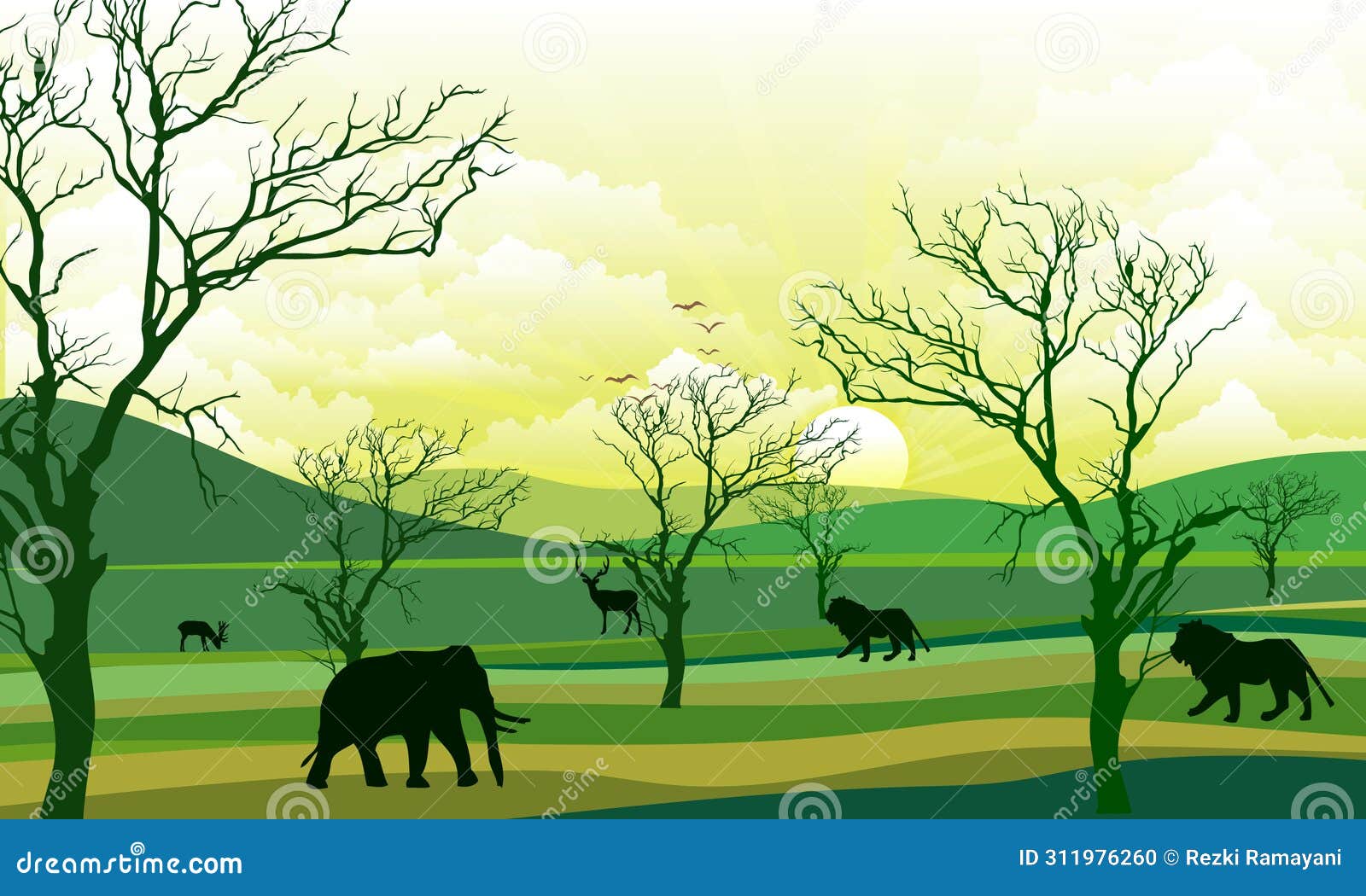 Cartoon African Savannah Card Poster Landscape Background Tourism and ...