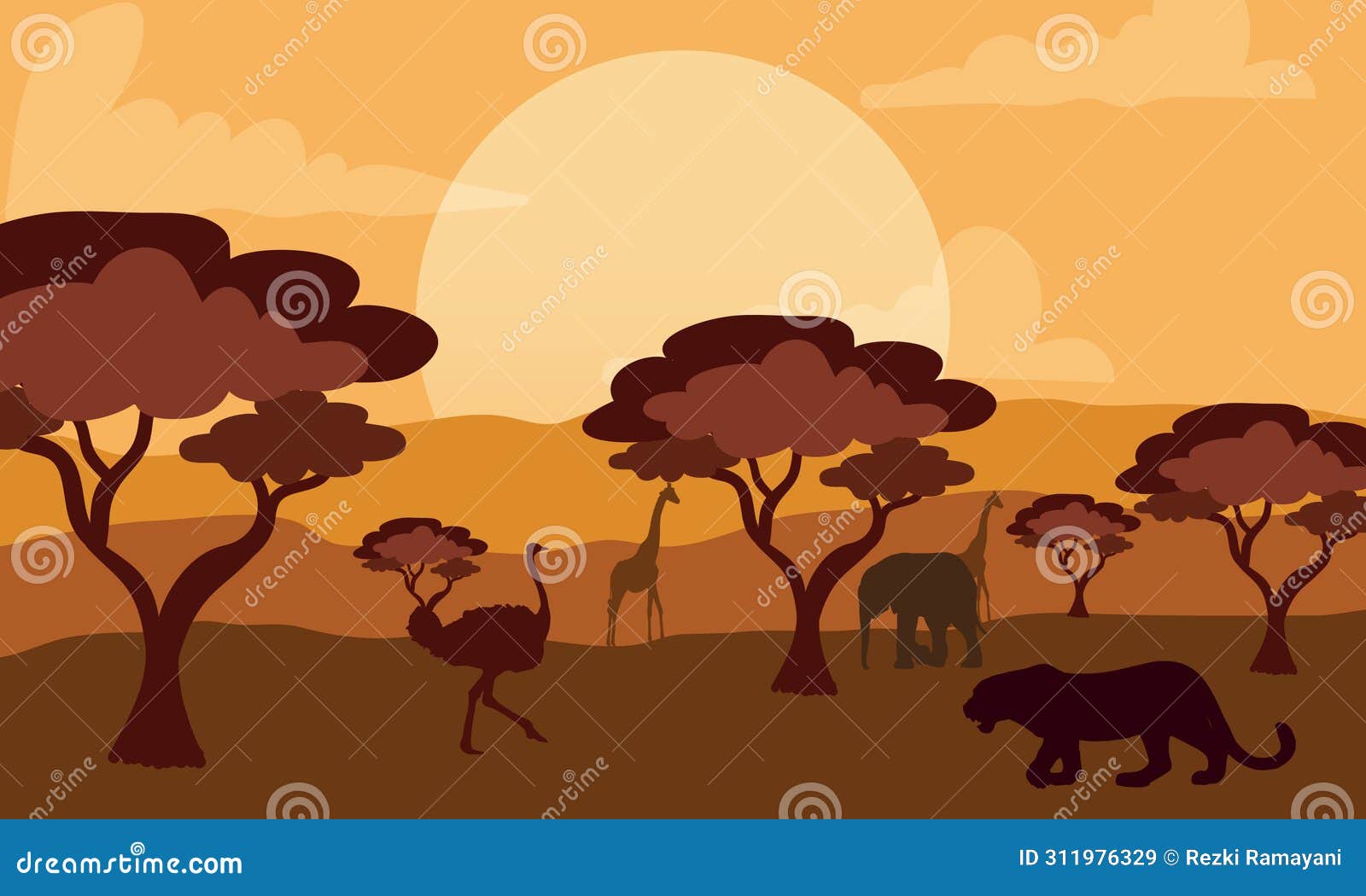 Cartoon African Savannah Card Poster Landscape Background Tourism and ...