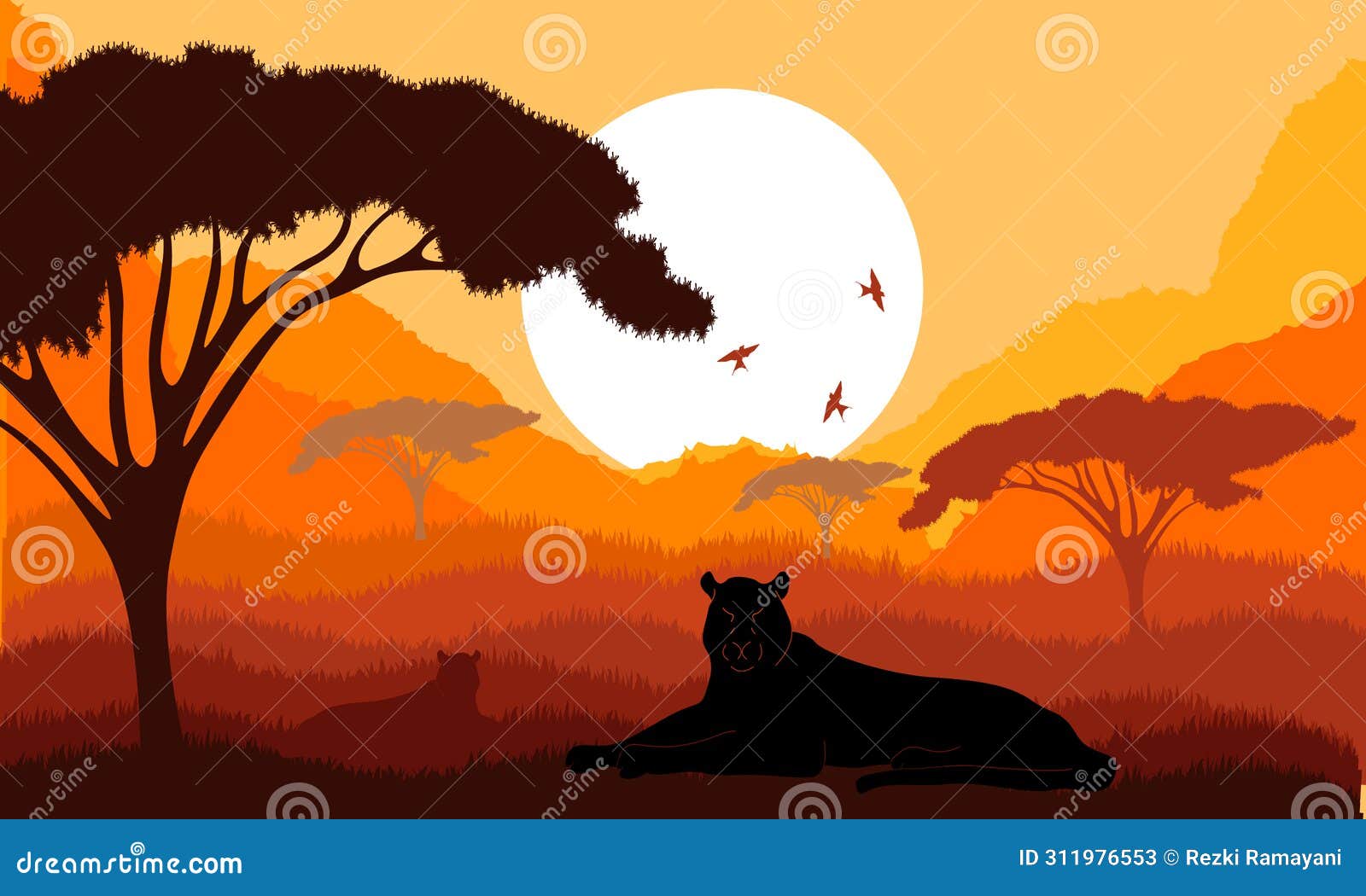 Cartoon African Savannah Card Poster Landscape Background Tourism and ...