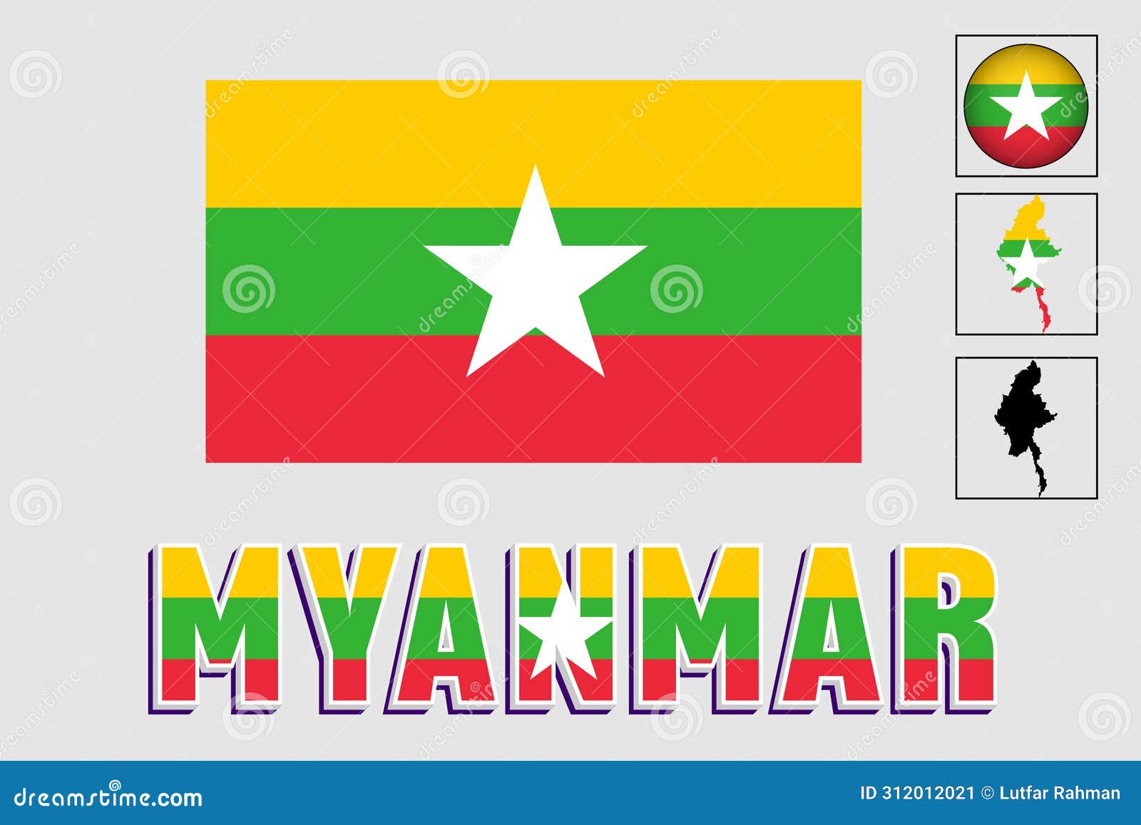 Myanmar Flag and Map in a Vector Graphic Stock Vector - Illustration of ...