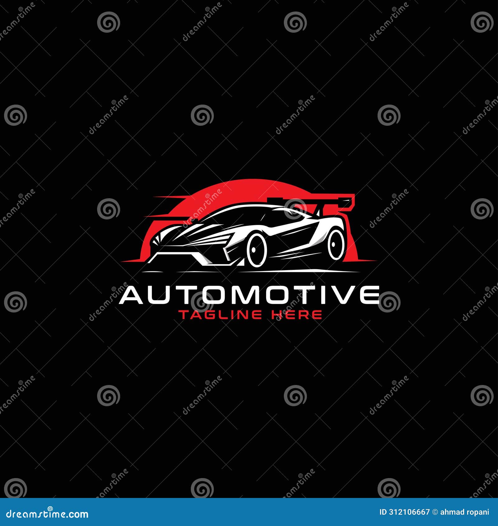 Sports Car Logo Template Isolated on Dark Background, Drag Racing Stock ...