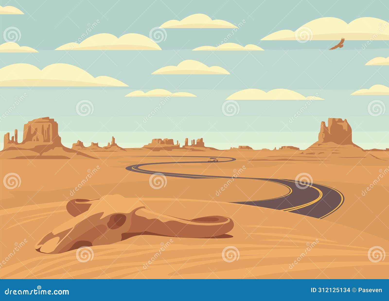 Landscape with Deserted Valley, Mountains, Winding Road Stock ...