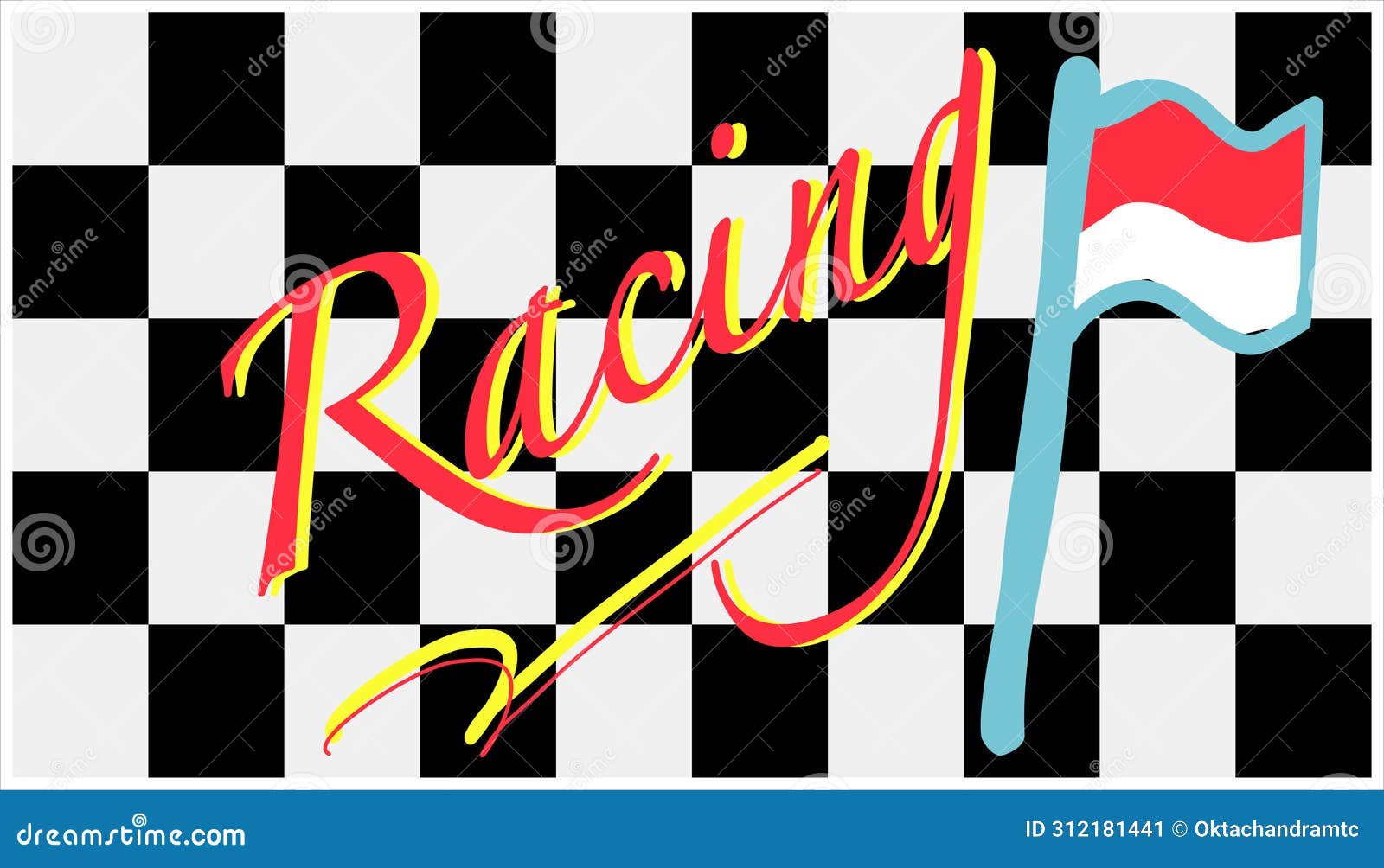Racing Sign on Checkered Flag Background. Vector Illustration ...