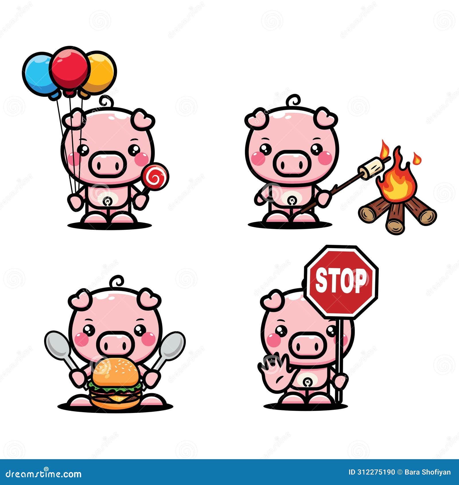 Cute Vector Design Illustration of Pig Bundle Stock Vector ...