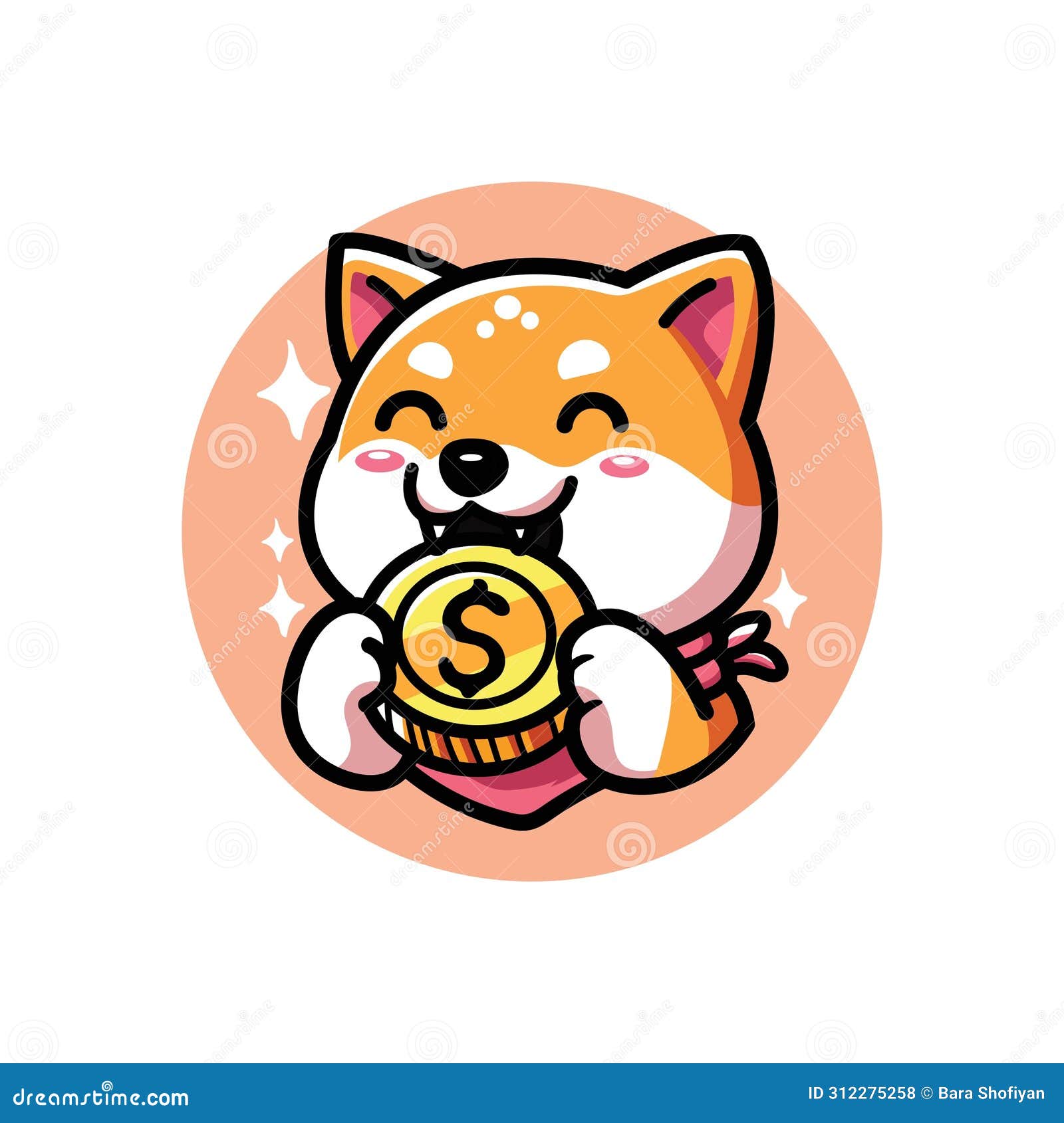 Cute Vector Design Illustration of Inu Shiba and Dollar Coins Stock ...