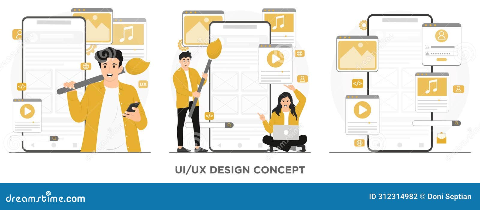 Flat Vector Ui Ux Ui Ux Design Concept Illustrator Stock Vector - Illustration of site, mockup ...