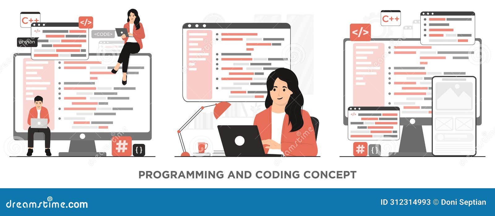 Flat Vector Programming and Coding Concept Illustration Stock Vector - Illustration of ...