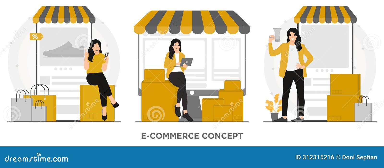 Flat Vector Ecommerce Online Shop Web Page Concept Illustration Stock ...