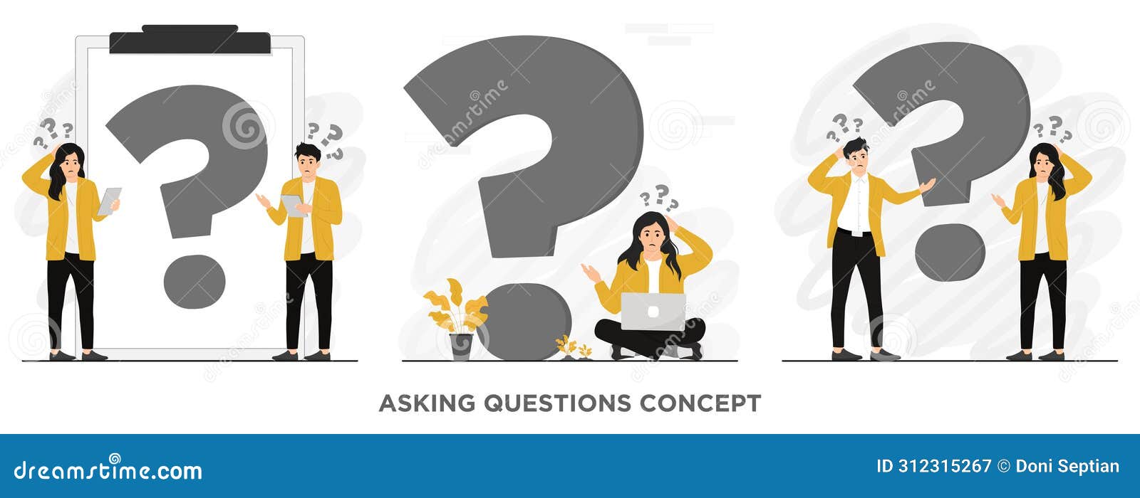 Flat Vector People Doubt Asking Questions Looking Phone Flat ...