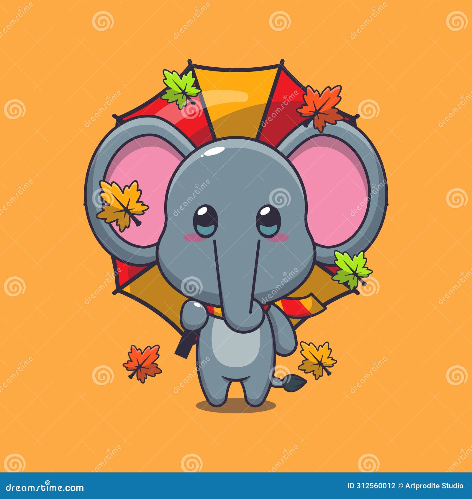 Cute Elephant with Umbrella at Autumn Season. Stock Vector ...