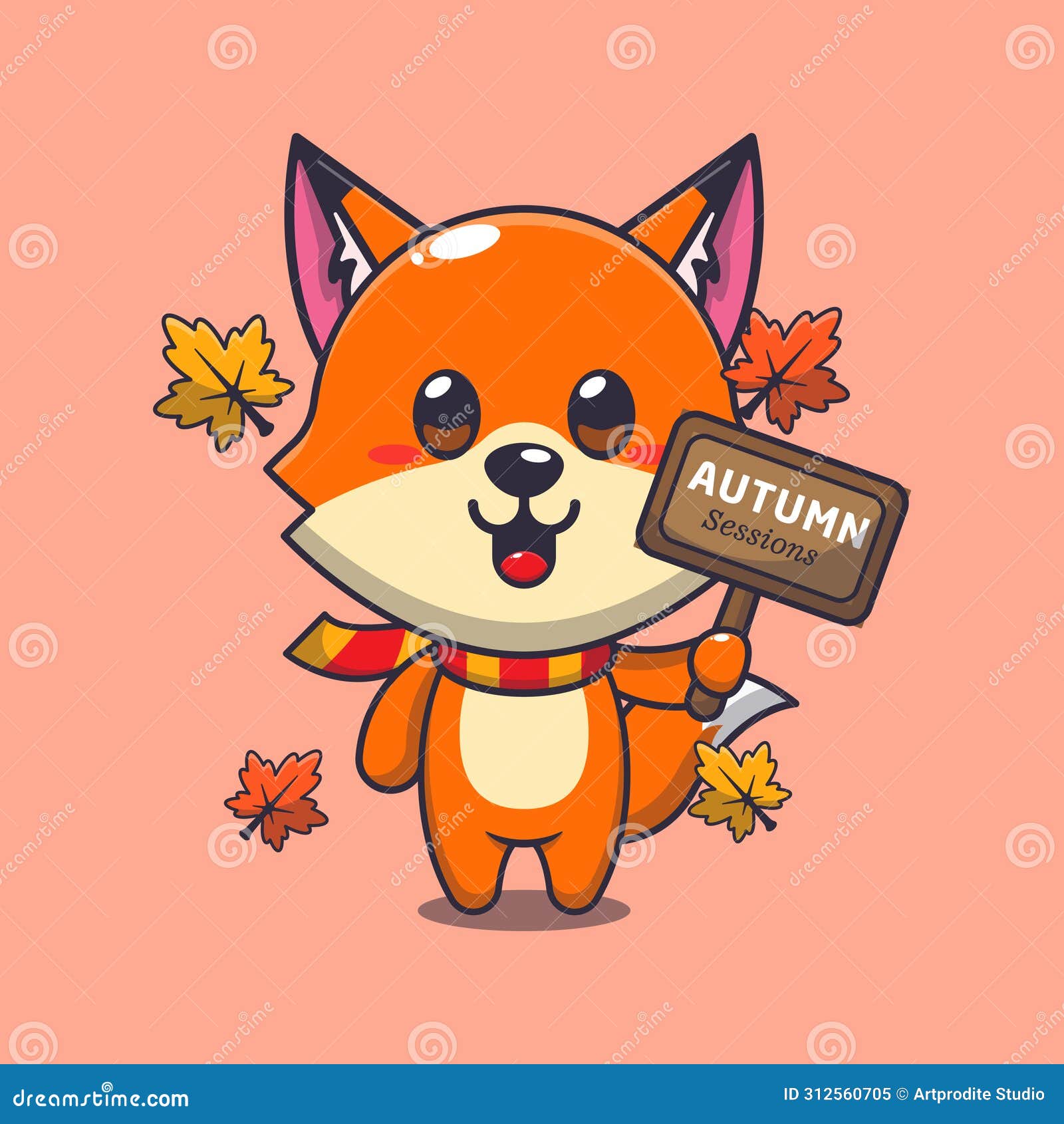 Cute Fox with Autumn Sign Board. Stock Vector - Illustration of ...