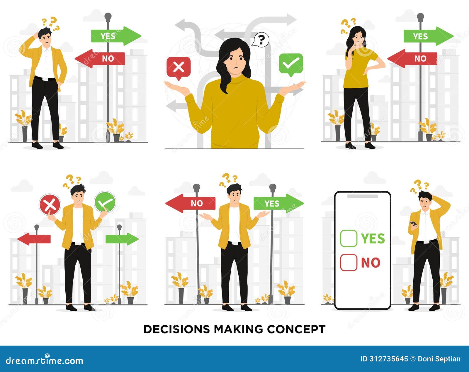 Flat Vector People Confused in Making Decisions Concept Illustration ...
