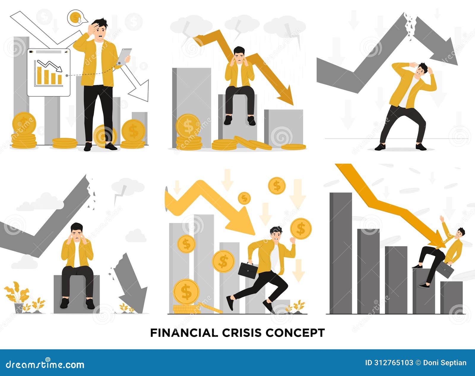Flat Vector Financial Crisis, Bankruptcy, Loss, Crisis, Trouble Concept Illustration Stock ...