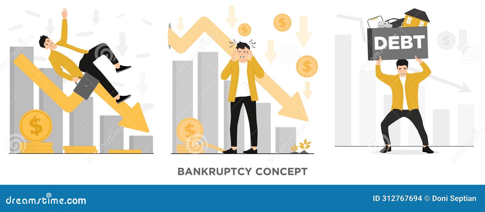 Flat Vector Businessman Bankruptcy Debt Concept Illustration Stock ...