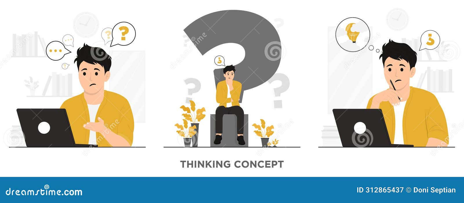 Flat Vector People Thinking Doubt Asking Questions Looking Phone Flat ...