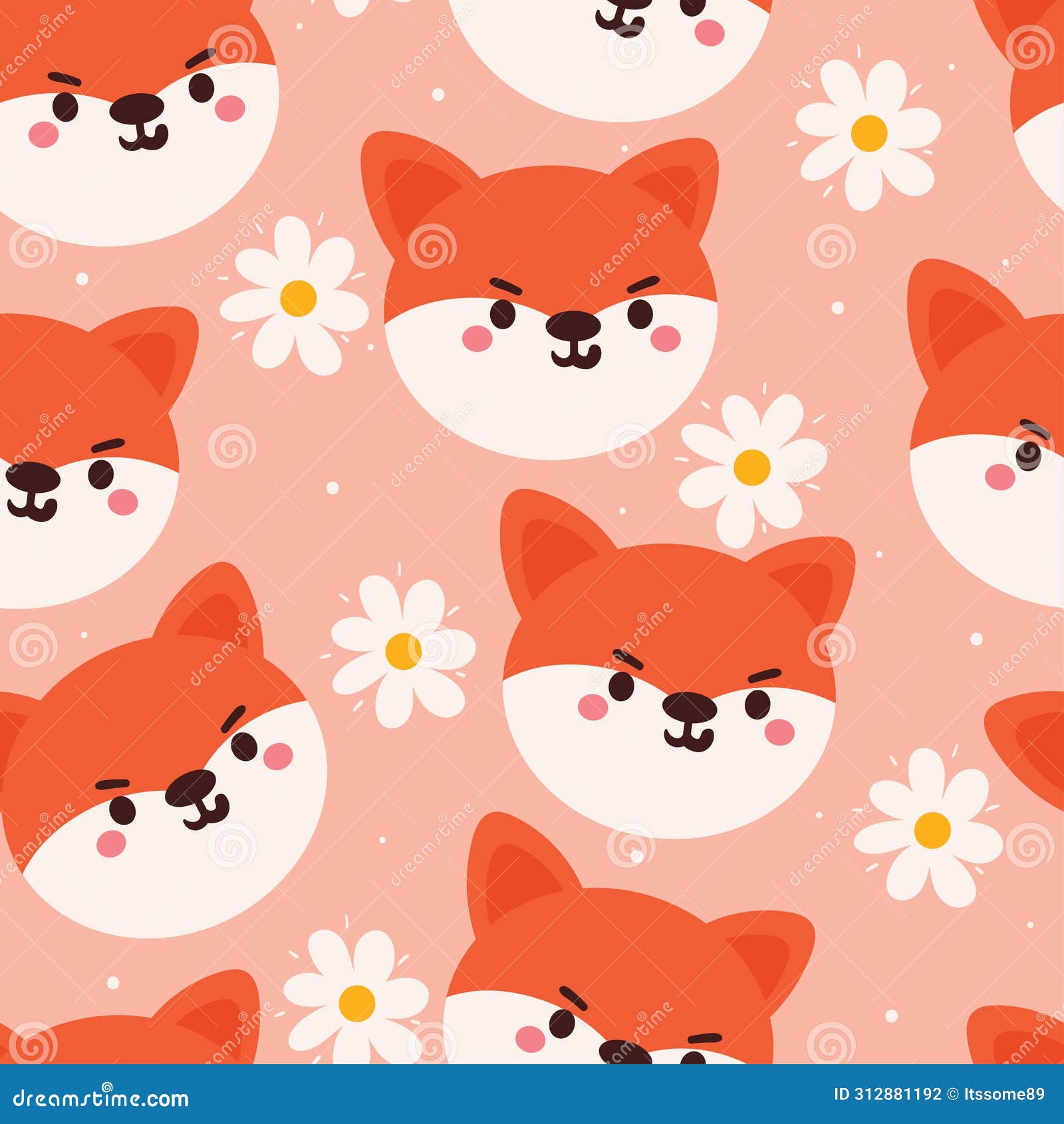 Seamless Pattern Cartoon Fox and Flower Stock Vector - Illustration of ...