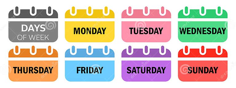 Days of Week in the Weekly Calendar, Date and Time Calendar for ...
