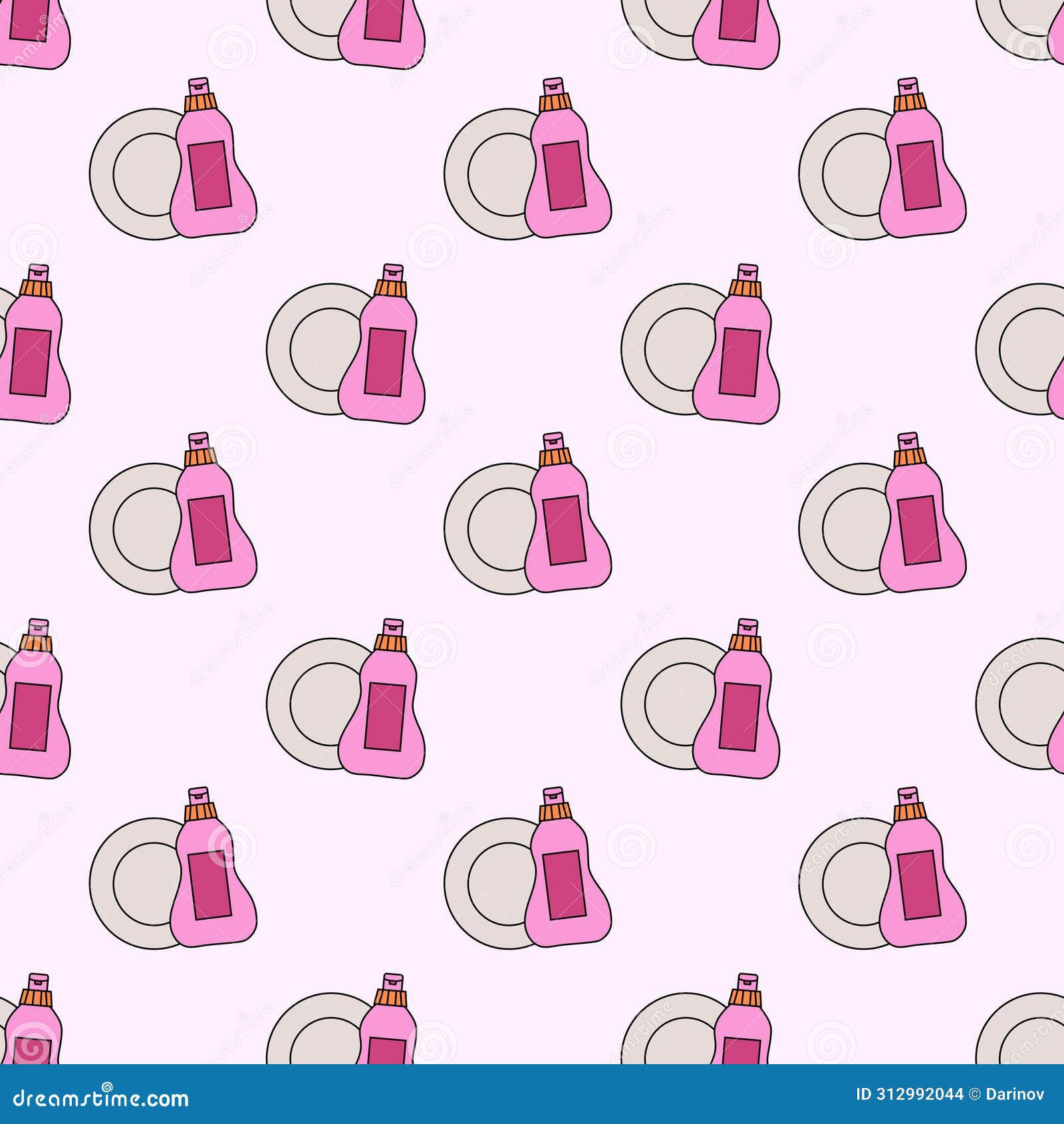 Seamless Pattern with Cleaning Tools Elements. Plate, Washing Up Liquid ...