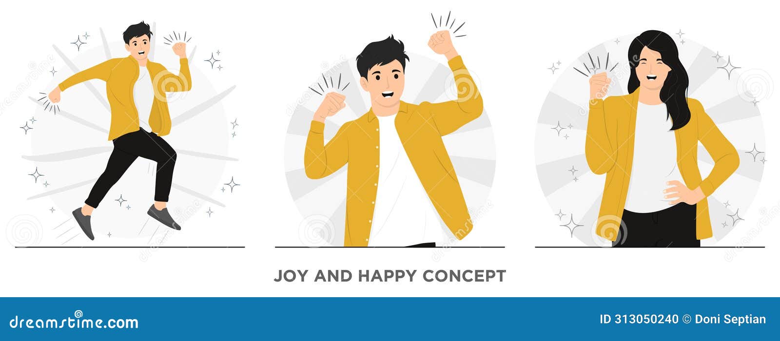 Flat Vector Joy and Happy People Concept Illustration Stock Vector ...