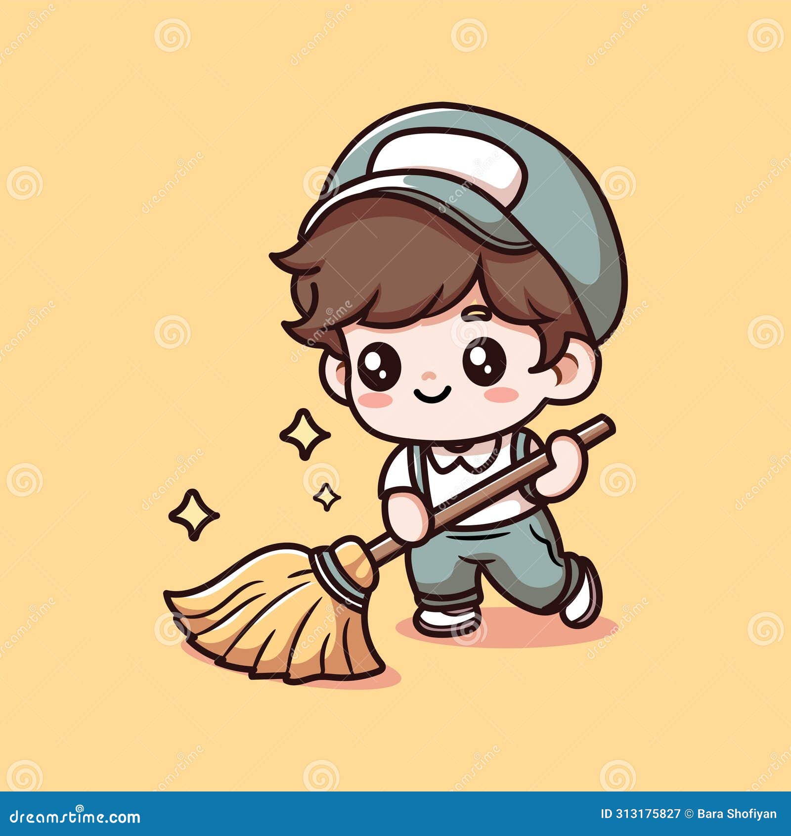 Vector Illustration of a Cute Little Boy Sweeping Stock Vector ...