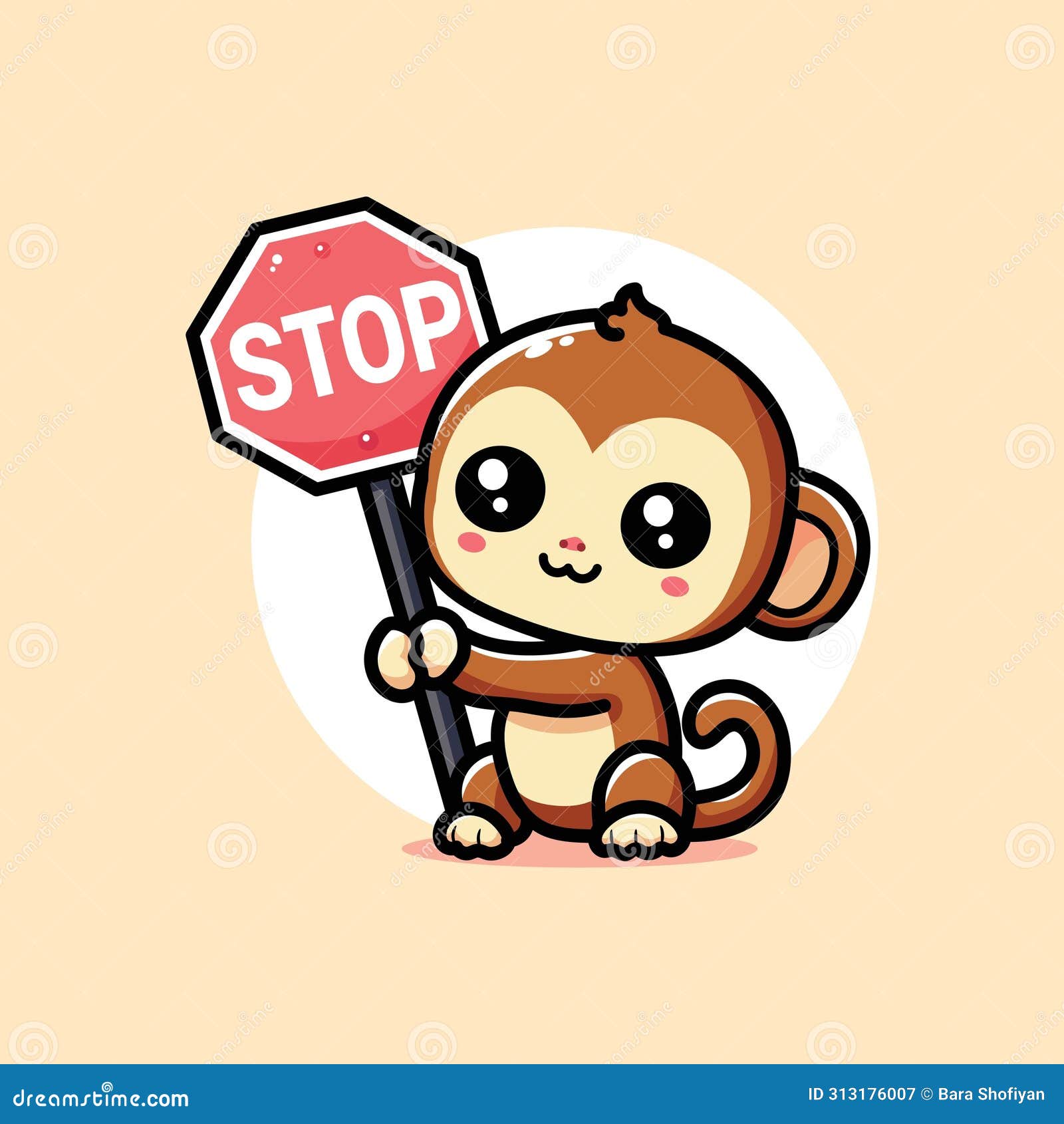 Illustration of Cute Vector Design of Monkey and Stop Symbol Stock ...