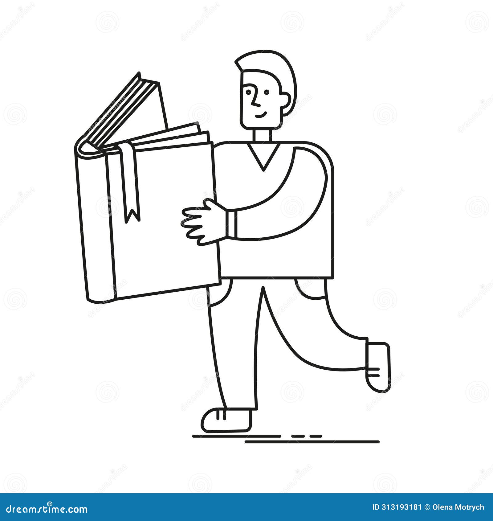 Vector Outline Man with Book. Simple Character, Icon Stock Vector ...
