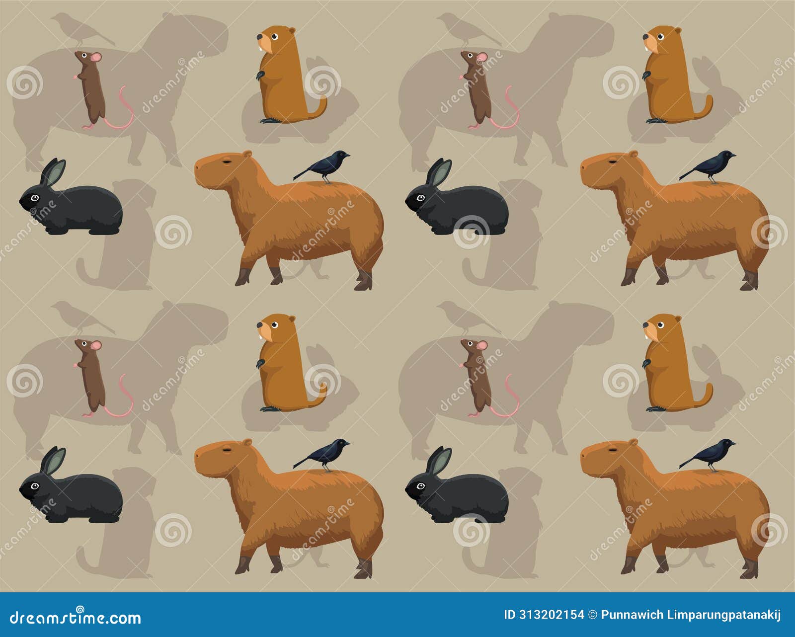 Animal Rodent Capybara Rabbit Rat Marmot Cartoon Seamless Wallpaper ...
