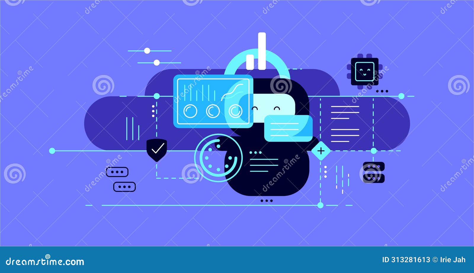 Robot with Technologic Elements. Web Banner, Flat Illustration. Vector ...