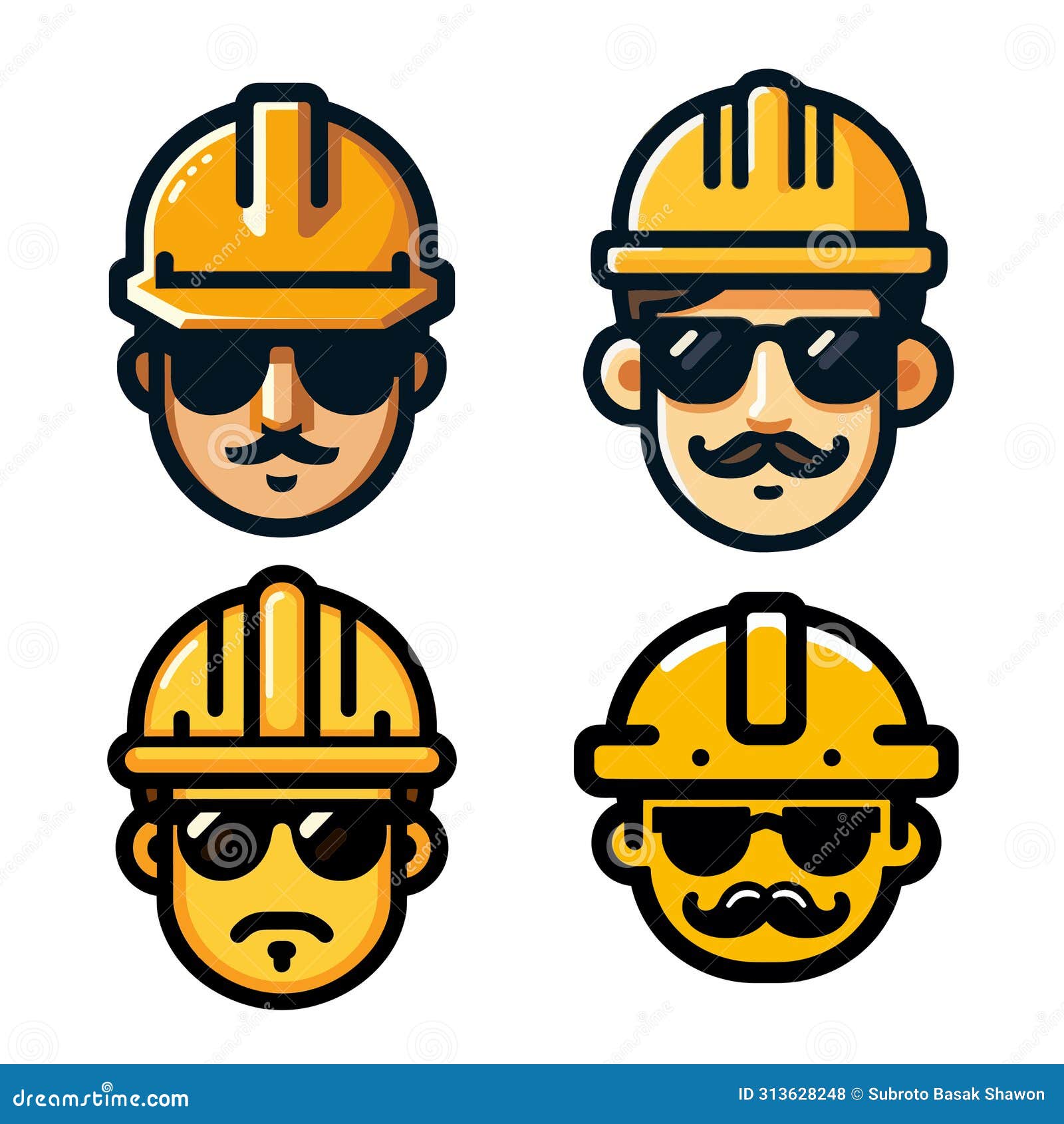 Workers Head with Safety Hard Hat and Sunglass . Stock Vector ...