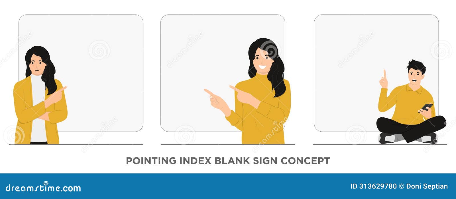 Vector People Pointing Index Blank Sign with Happy Expression Stock ...