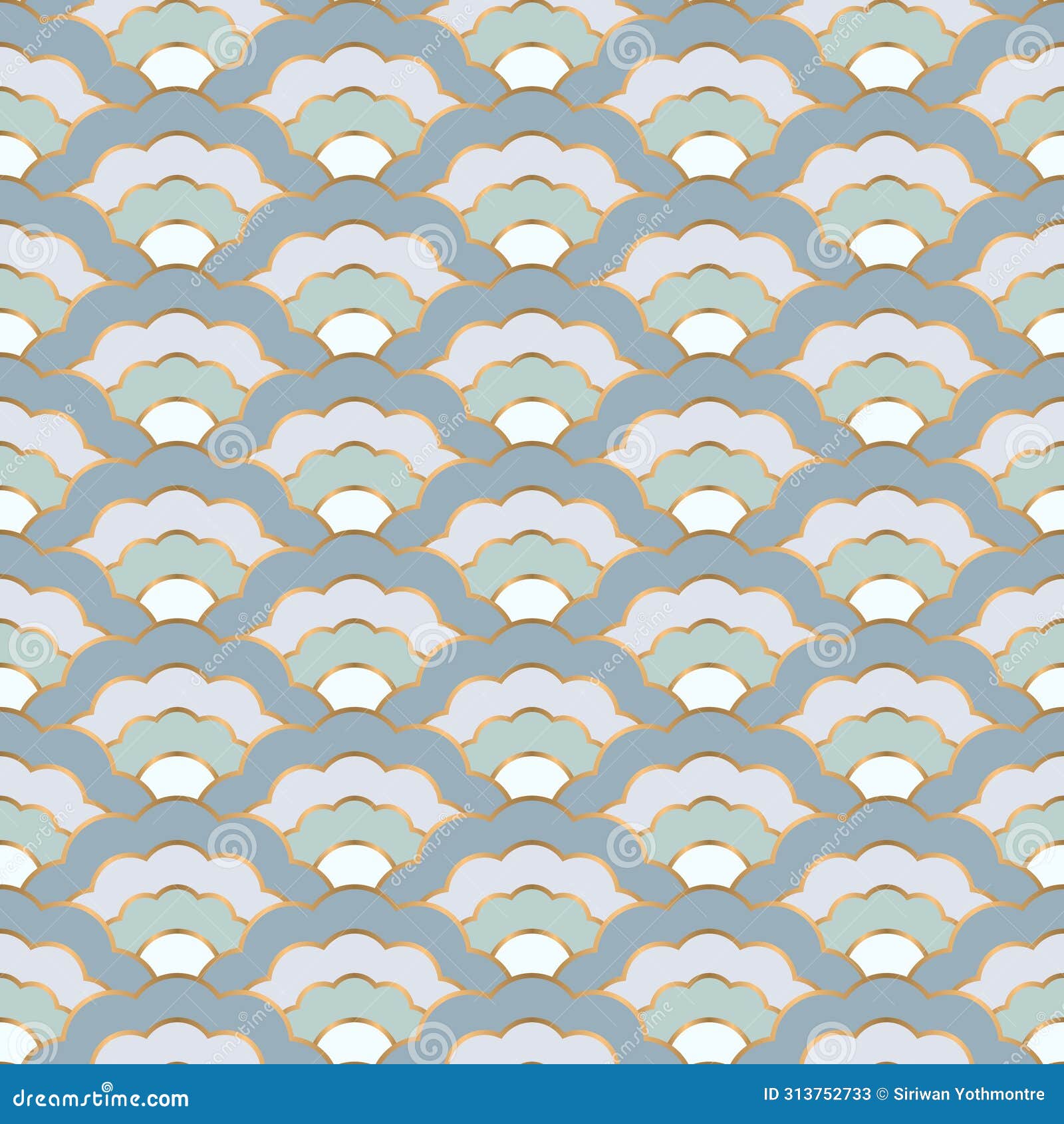 Art Nouveau Seamless Pattern with Circle and Wave, Vector Illustration ...