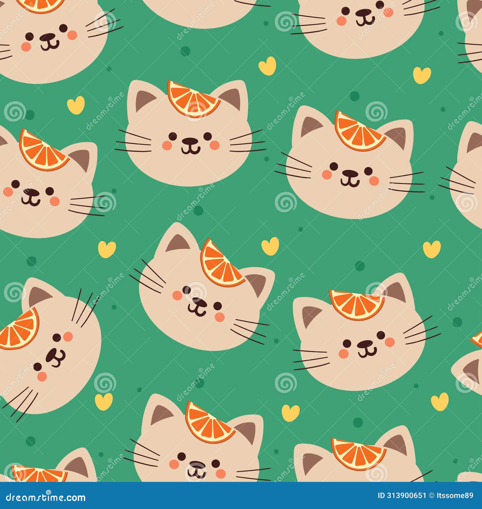 Seamless Pattern Cartoon Cat and Orange Stock Vector - Illustration of ...