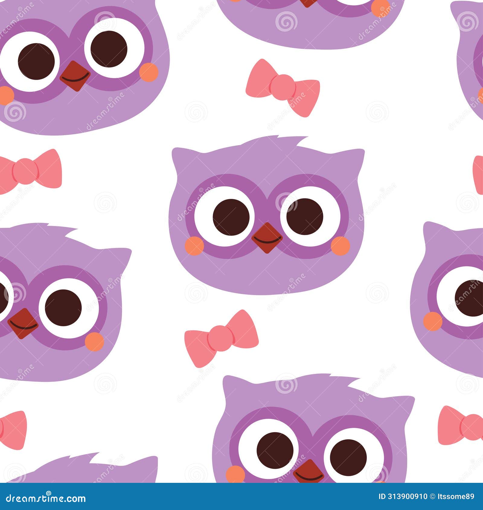 Seamless Pattern Cartoon Owl and Pink Ribbon Stock Vector ...