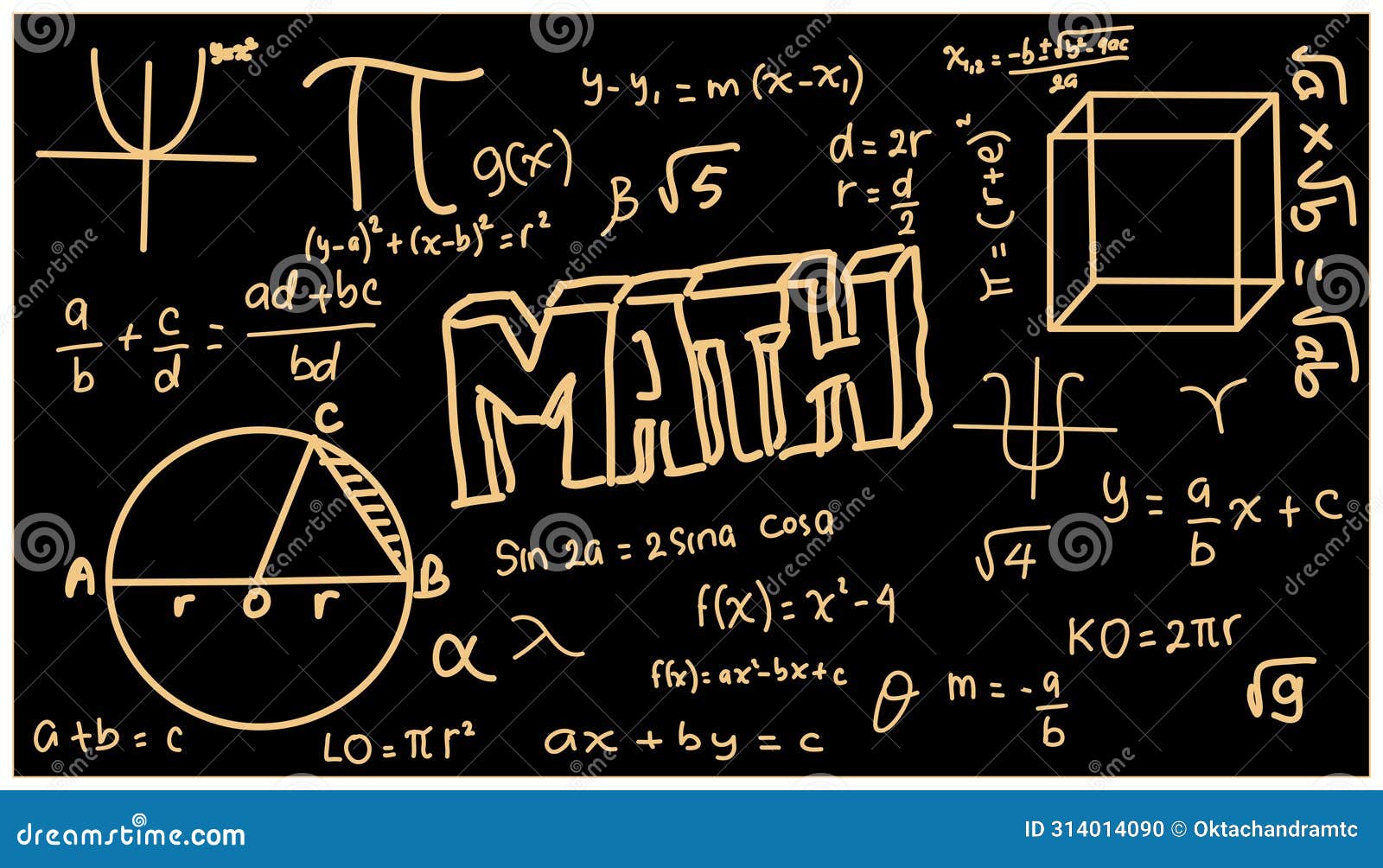 Mathematical Formulas on a Blackboard, Vector Art Illustration. Symbol ...