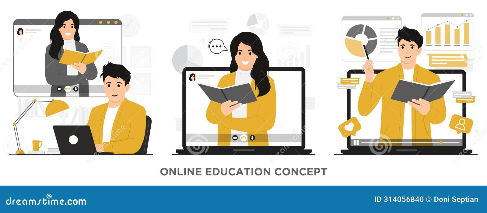 Flat Vector Online Education Online Class Learning Video Tutorial ...