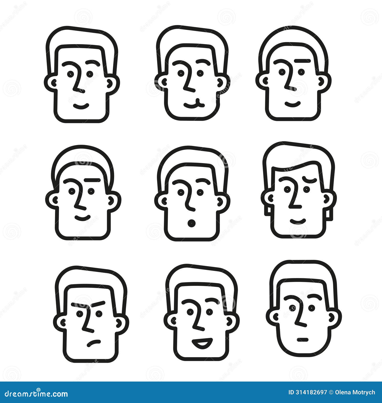 Outline Simple Man Faces Icons Stock Vector - Illustration of cartoon ...